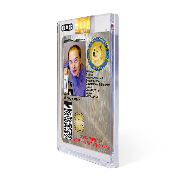 Short Print Elon Musk D.O.G.E. Platinum GAS Unaltered Photo ID Card ...